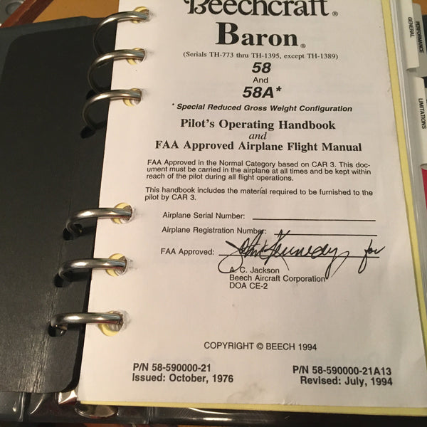 Raytheon Beechcraft Flight Manual for Baron 58 & 58A Manual Handbook ...