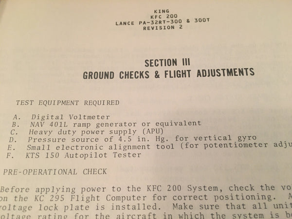 KFC 200 autopilot in Piper Lance PA-32RT-300 & PA-32RT-300T Service Ma ...