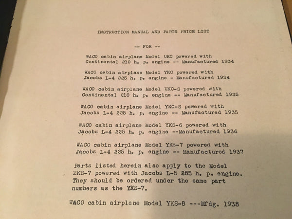 WACO Standard Cabin UKC YKC UKC-S YKC-S YKS-6 YKS-7 ZKS YKS-8 Instruct ...