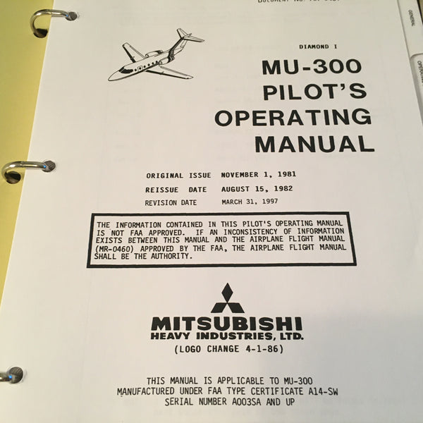 Mitsubishi MU-300 Diamond 1 Airplane Flight Manual. – G's Plane Stuff
