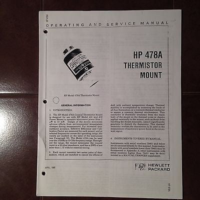 Hewlett Packard HP 478A Thermistor Mount Operation & Service Manual ...