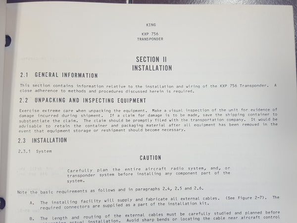 King KXP 756 Transponder and KFS-576/A Control Install Manual. – G's ...