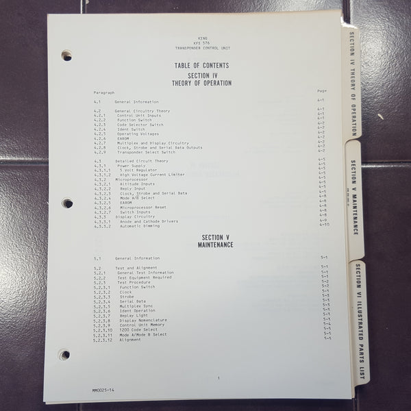 King KFS 576 Control Unit Service Manual. – G's Plane Stuff