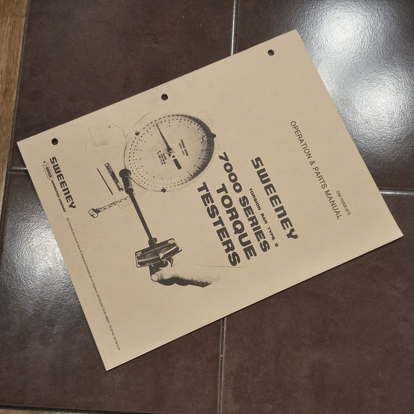 Sweeney Torsion Bar Type E, 7000 Torque Testers Operation & Parts Manu ...