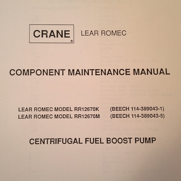 Lear Romec Centrifugal Fuel Boost Pump RR12670K & RR12670M Service Man ...
