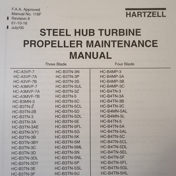 Hartzell Steel Hub Turbine Propeller Service Manual. – G's Plane Stuff