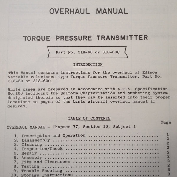 Edison Torque Pressure Transmitter 318-60 & 318-60C Overhaul Manual ...