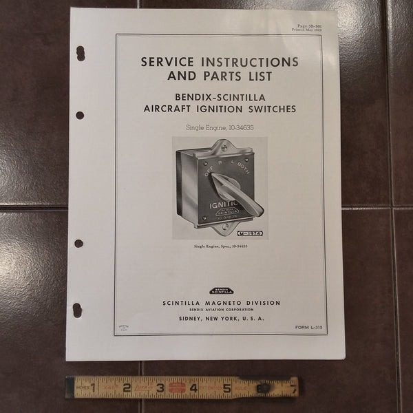 Bendix Scintilla Aircraft Ignition Switch 10-34635 Service Instruction ...