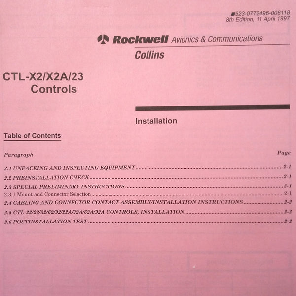 Collins CTL-X2, X2A & 23 Controls Install Manual. – G's Plane Stuff