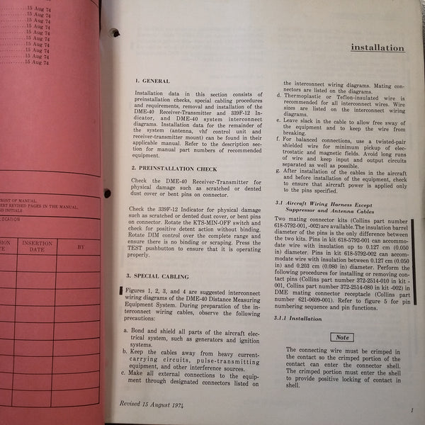 Collins DME 40 Install Manual. – G's Plane Stuff
