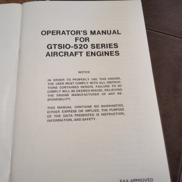 Continental GTSIO-520 Series Engine Operator's Manual. – G's Plane Stuff