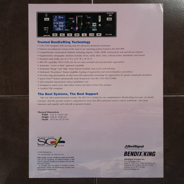Original Bendix/King KLN 94 Single Sheet, Sales Brochure, 8.5 x 11 ...