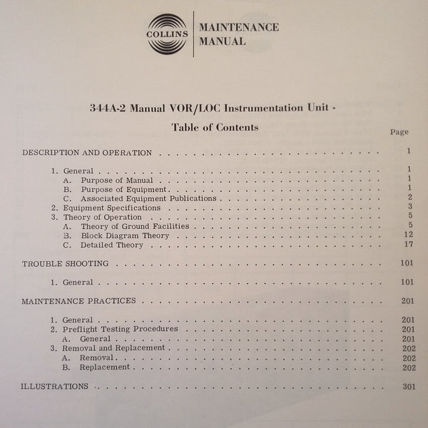Collins 344A-2 Nav Unit Maintenance Instructions Manual. – G's Plane Stuff