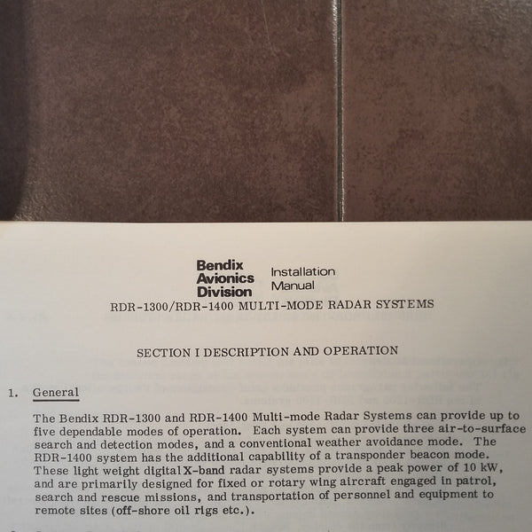 Bendix RDR-1300 and RDR-1400 Radar install manual. – G's Plane Stuff