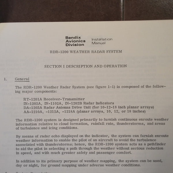 Bendix RDR-1200 Radar System install manual. – G's Plane Stuff