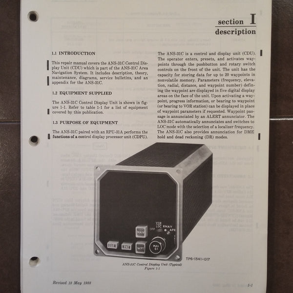 Collins ANS 31C Control Display Unit Service manual. – G's Plane Stuff