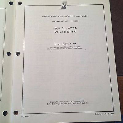 Hewlett Packard HP 427A Voltmeter Operating & Service Booklet. – G's ...