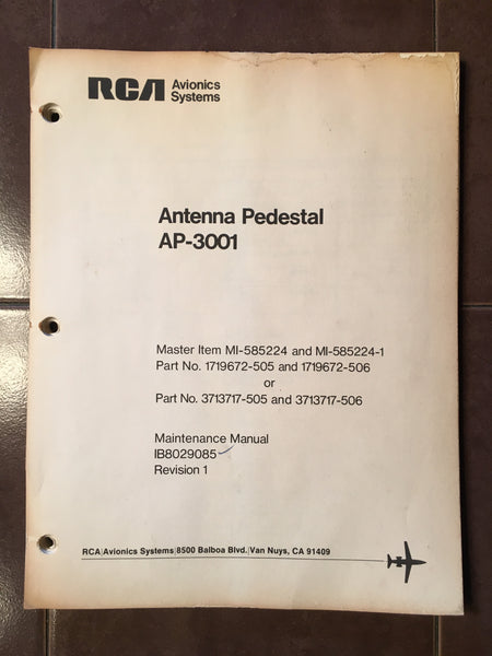 RCA AP-3001 Radar Antenna Pedestal Service & Parts Manual. – G's Plane ...