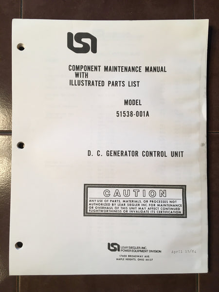 Lear DC Generator Control Unit 51538-001A Service & Parts Manual. – G's ...