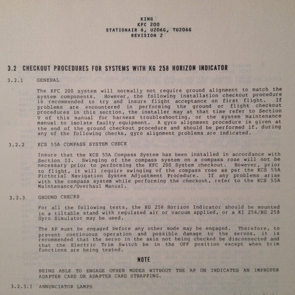 King KFC 200 autopilot in Cessna Stationair, U206G, TU206G STC Mainten ...