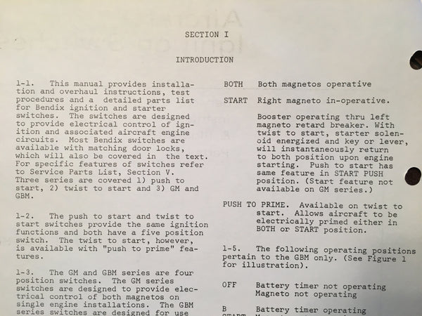 Bendix Aircraft Ignition Switches 10-357000 Service & Parts Instructio ...