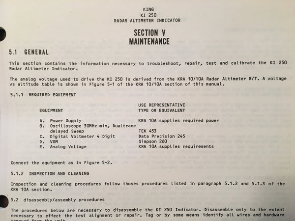 King KI-250 Radar Altimeter Indicator Maintenance, Overhaul & Parts Ma ...