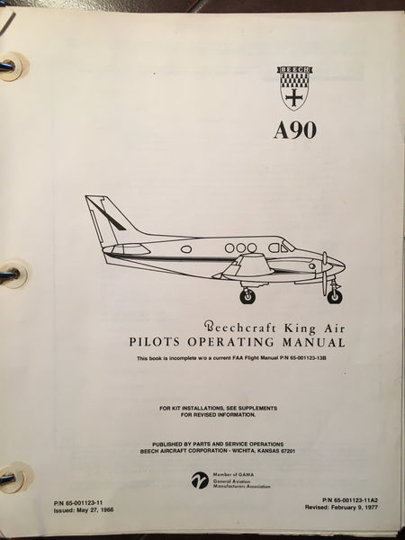 Beechcraft King Air A90 Pilot's Operating Manual. – G's Plane Stuff