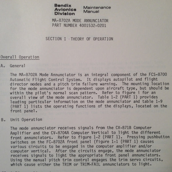 Bendix MA-8702A Mode Annunciator Maintenance Manual. – G's Plane Stuff
