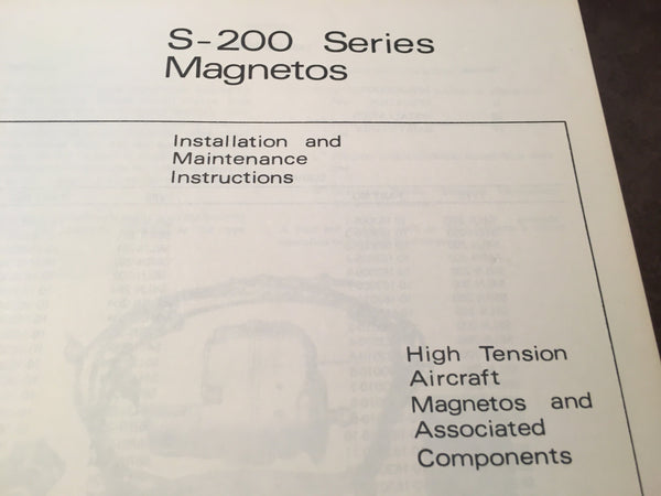 Bendix S-200 High Tension Magnetos Install Service & Ops Booklet. – G's ...