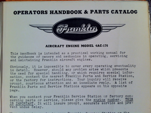 Original Franklin 4AC-176 Service, Overhaul & Parts Manual. – G's Plane ...