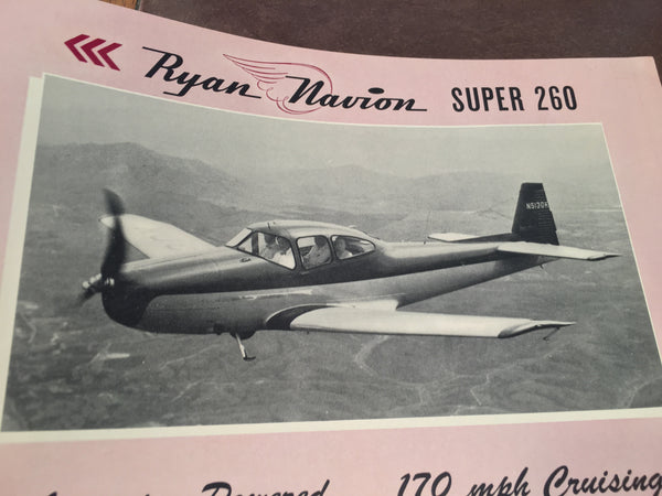 Original 1950 Ryan Navion "Super 260", 4 page Sales Brochure, 8x11 ...