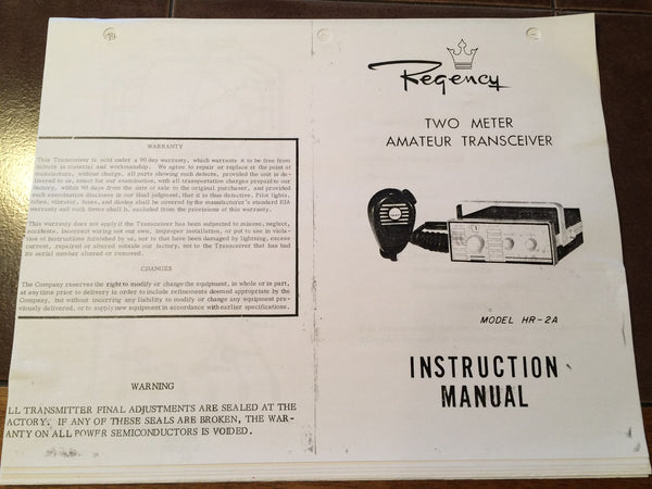Regency Two Meter Amateur Transceiver HR-2A Instruction Manual with sc ...
