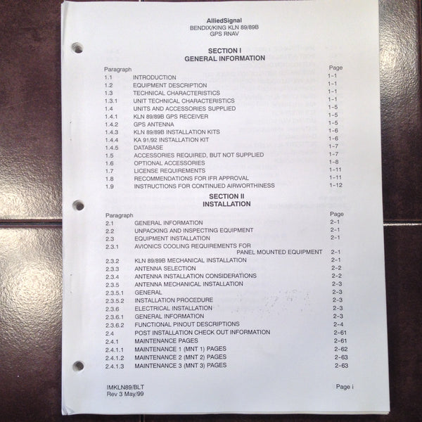 King KLN-89 and KLN-89B GPS Install Manual. – G's Plane Stuff