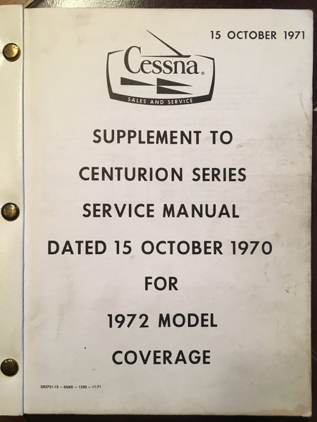 1970-1972 Cessna Aircraft Model 210K, 210L, T210K &7 T210L Service Man ...