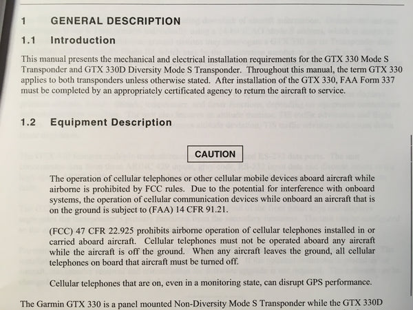 Garmin GTX-330 & GTX-330D Transponder Install Manual. – G's Plane Stuff