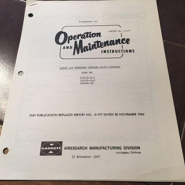 AiResearch Cabin Air Pressure Outflow Valve Service Manual for 102464 ...
