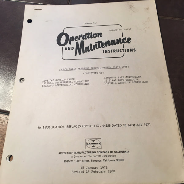 AiResearch Cabin Pressure Control 140400 Service Manual. – G's Plane Stuff