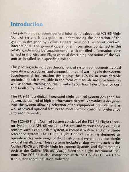 Collins FCS-65 Flight Control System Pilot's Guide. – G's Plane Stuff