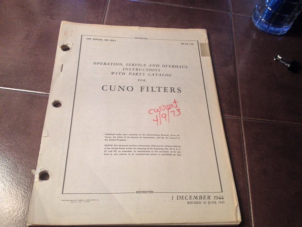 1944 Cuno Auto-Klean Filters Operation, Service Overhaul & Parts Manua ...
