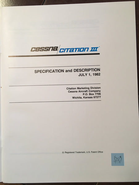Cessna Citation III Specification & Description Booklet Manual. – G's ...