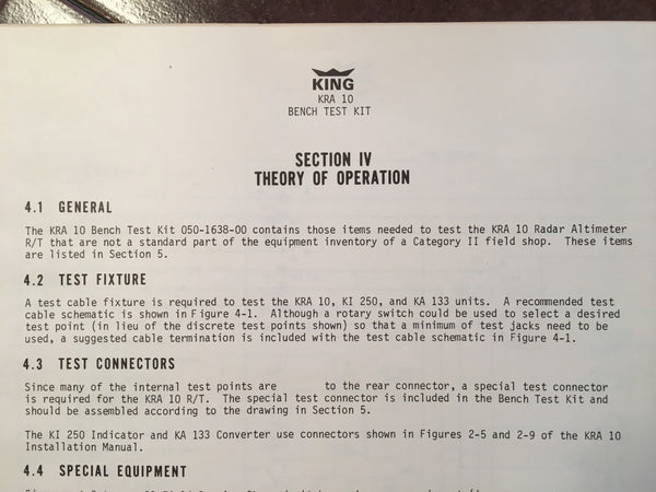 King KRA-10 Radar Altimeter Bench Test Set Service Overhaul Manual. – G ...