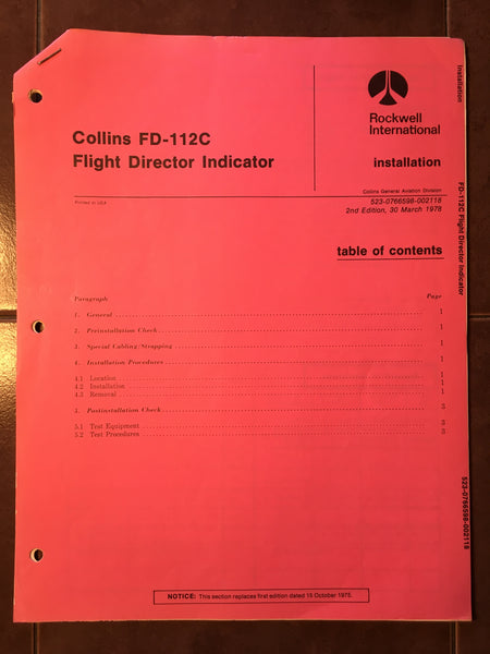 Collins FD 112C Indicator Install Manual. – G's Plane Stuff