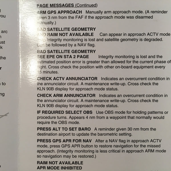 King KLN-90B Memory Jogger , 4 page laminated QRH Phamplet. – G's Plane ...
