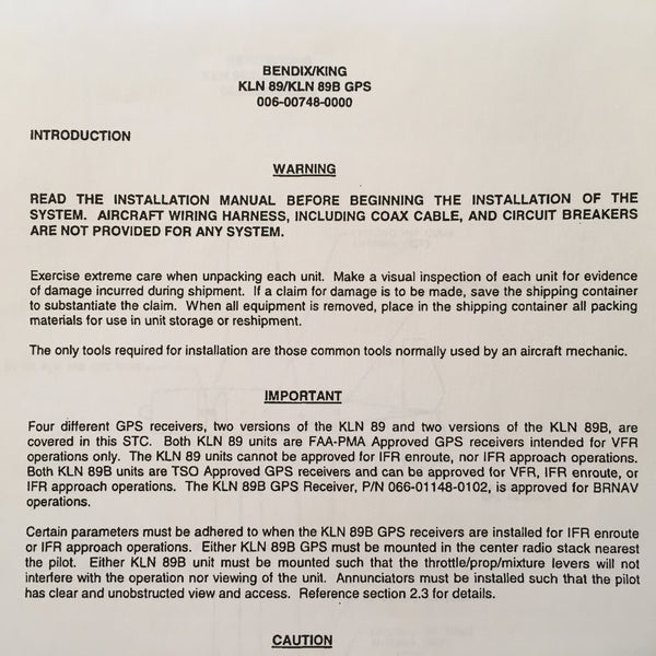 King KLN 89 & KLN89B GPS in Mooney M20C Install Manual. – G's Plane Stuff