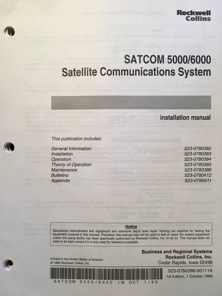 Collins SATCOM 5000 & 6000 Install Manual. – G's Plane Stuff