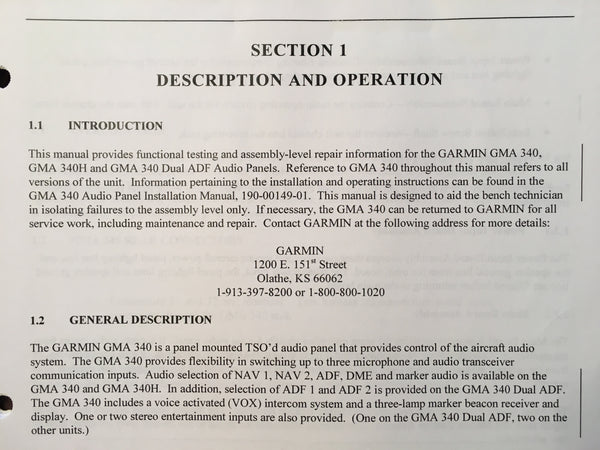 Garmin International GMA 340 Audio Panel Maintenance Manual. – G's ...