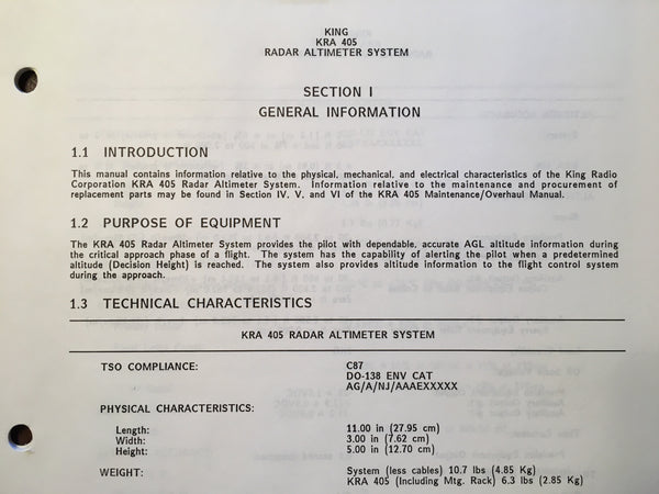 King KRA-405 Radar Altimeter Install Manual. – G's Plane Stuff