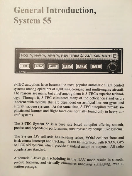 Stec S-tec System 55 Autopilot Pilot's Operating Handbook. – G's Plane ...