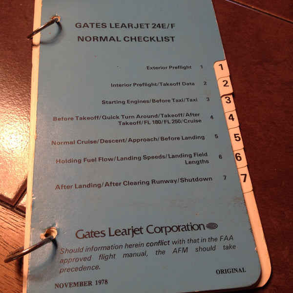 Gates LearJet 24E & 24F Normal, Emergency Checklist. – G's Plane Stuff