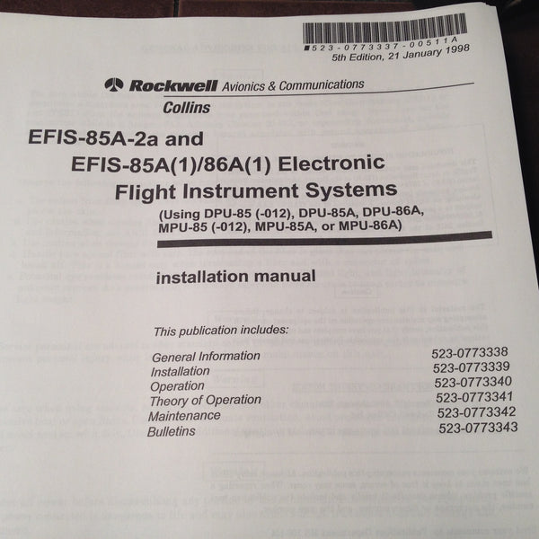 Collins EFIS-85A-2a, EFIS-85A(1) and EFIS-86A(1) Install & Ops Manual ...
